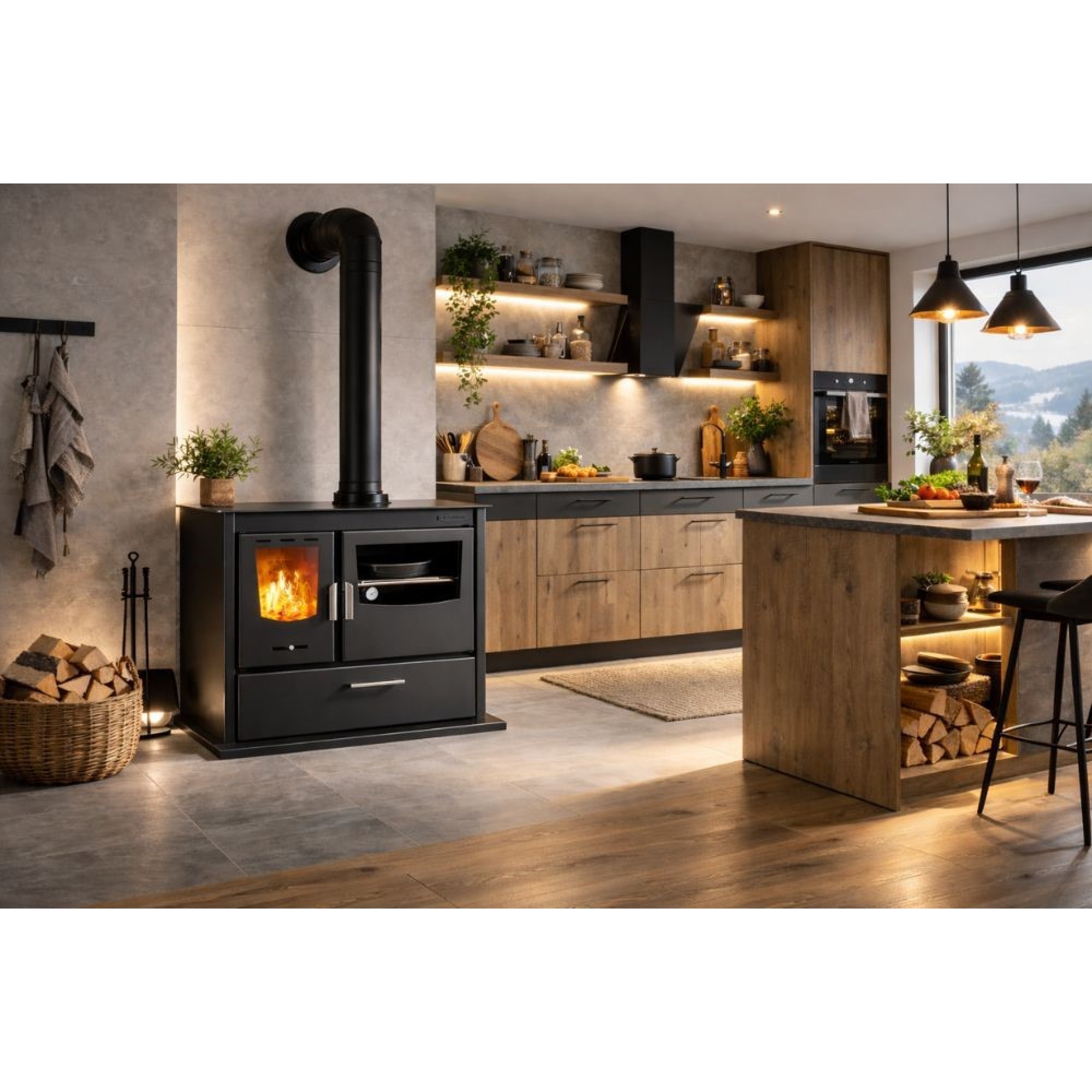 Küchenofen / Küchenhexe mit Backofen und Kochplatte Velmora Fire ATS ...
